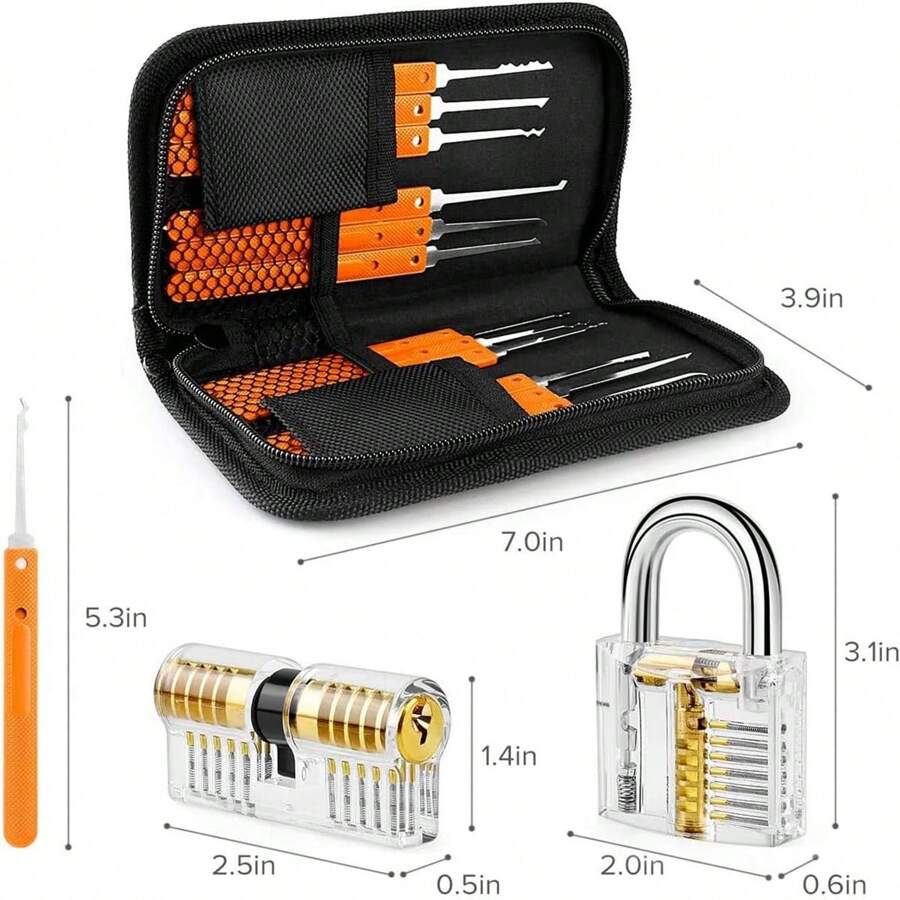 17Pcs Lock Pick Set, with 3 Clear Practice and Training Locks Multitool ...