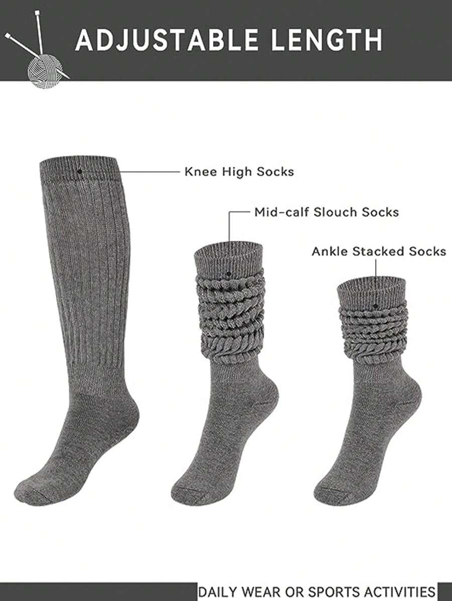 4pairs Slouch Socks Women's Soft Knitted Boot Socks Solid Color ...