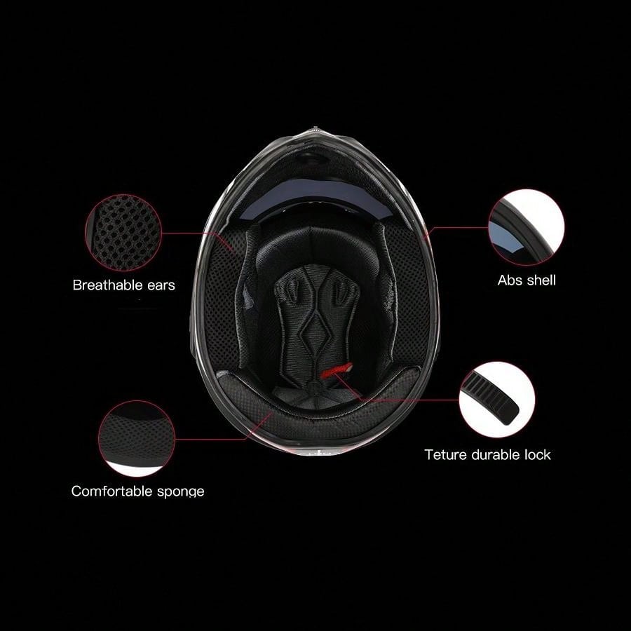 Full-Face Motorcycle Helmet With Inner Lens, Matte Black With Clear ...