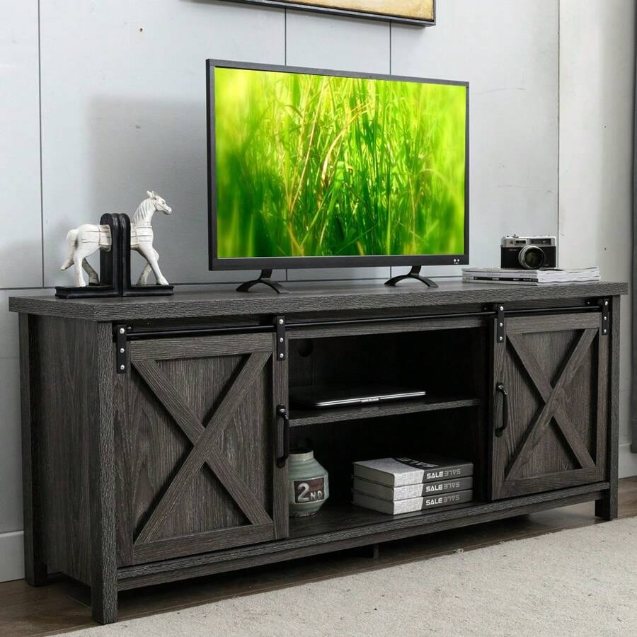 58" Farmhouse TV Stand For TVs Up To 65 Inch, Rustic Entertainment Center TV Cabinet For Living ...