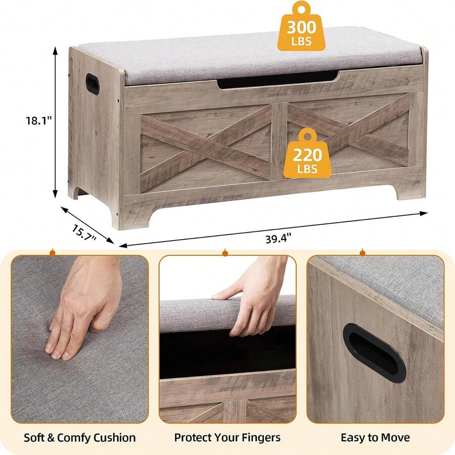 Storage Chest, Lift Top Storage Trunk With Safety Hinge, Barn Style ...