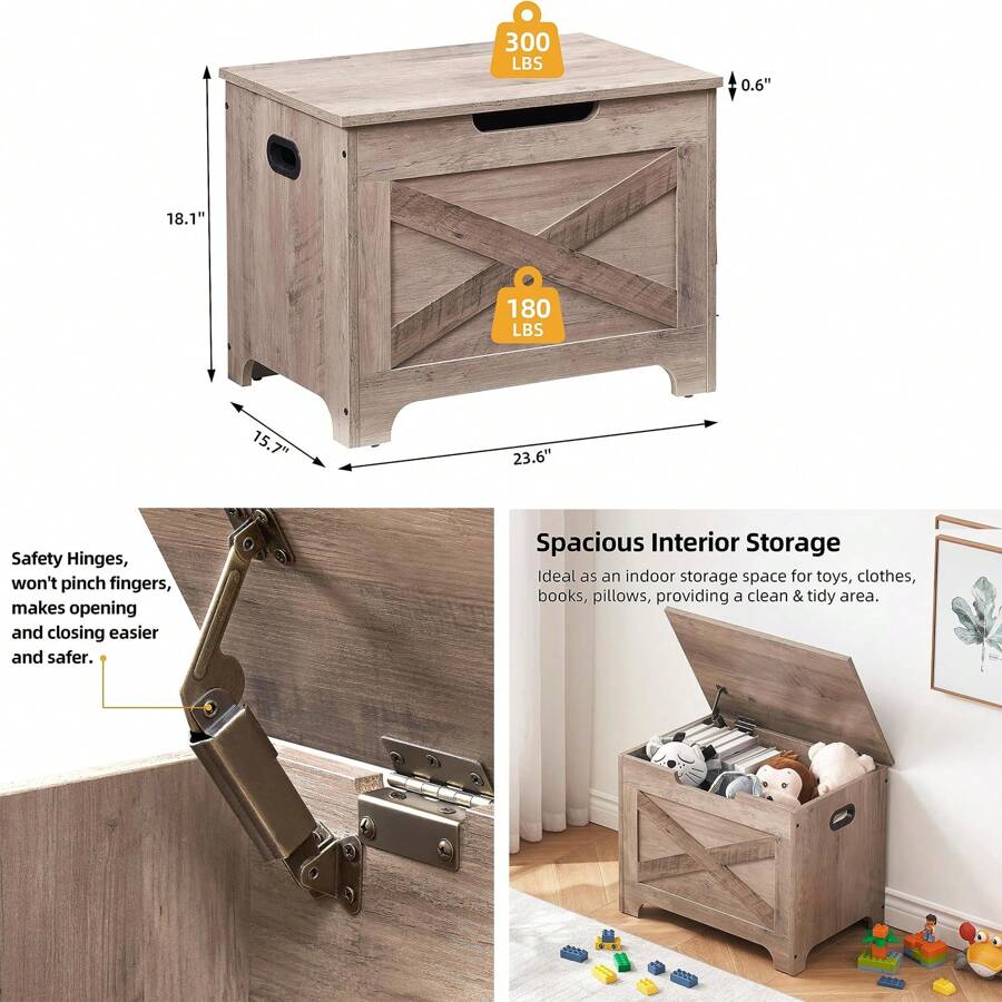 Storage Chest, Lift Top Storage Trunk With Safety Hinge, Barn Style ...