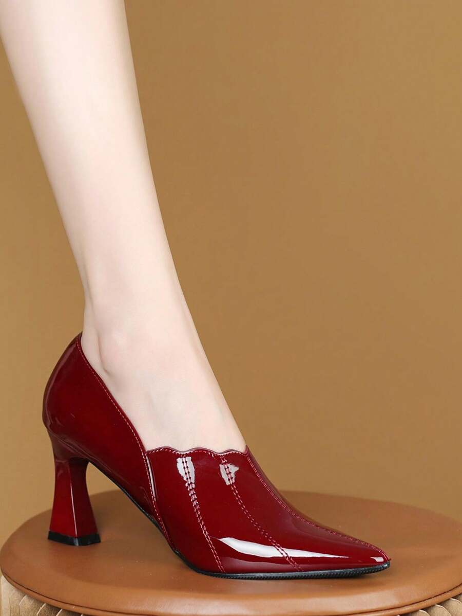 Women's All-match Slender Heel Patent Leather Pumps With Bow Knot ...