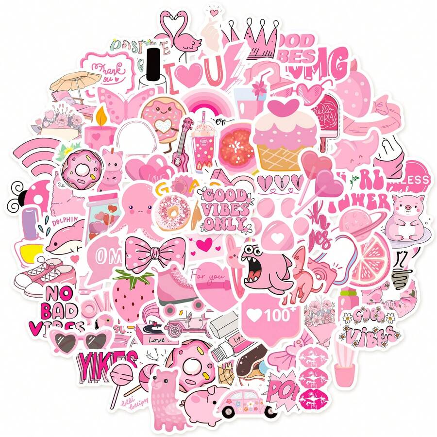 100pcs Mixed Pattern Pink Sticker Back To School | SHEIN USA