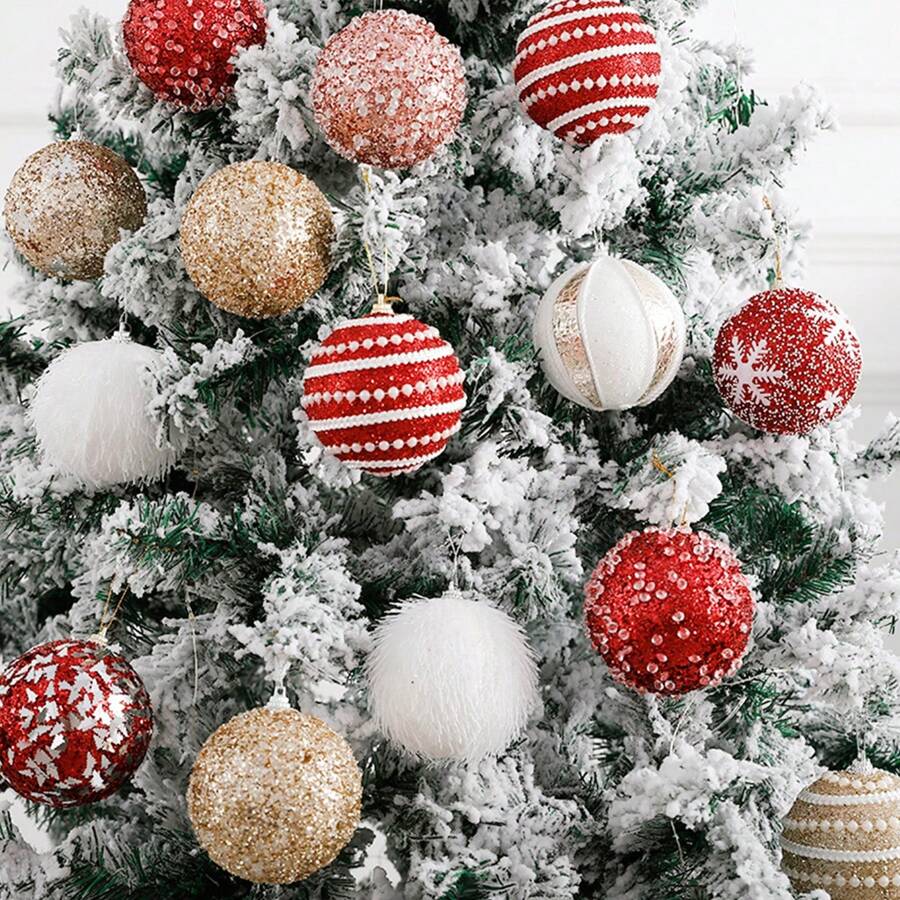 4pcs/Set 8cm White Christmas Ball Ornaments, Christmas Tree Decorations ...