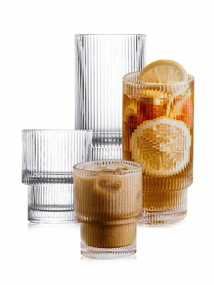 1pc/4pcs Vertical Stripe Glass Cup, Stackable Tumbler, 200ml/300ml ...