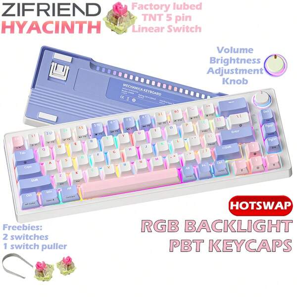 ZIFRIEND ZA68 Hot swappable Cyan Blue key cap Computer mechanical ...