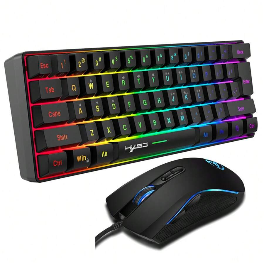 60% Gaming Keyboard and Mouse Combo Rainbow RGB Backlit Keyboard with ...