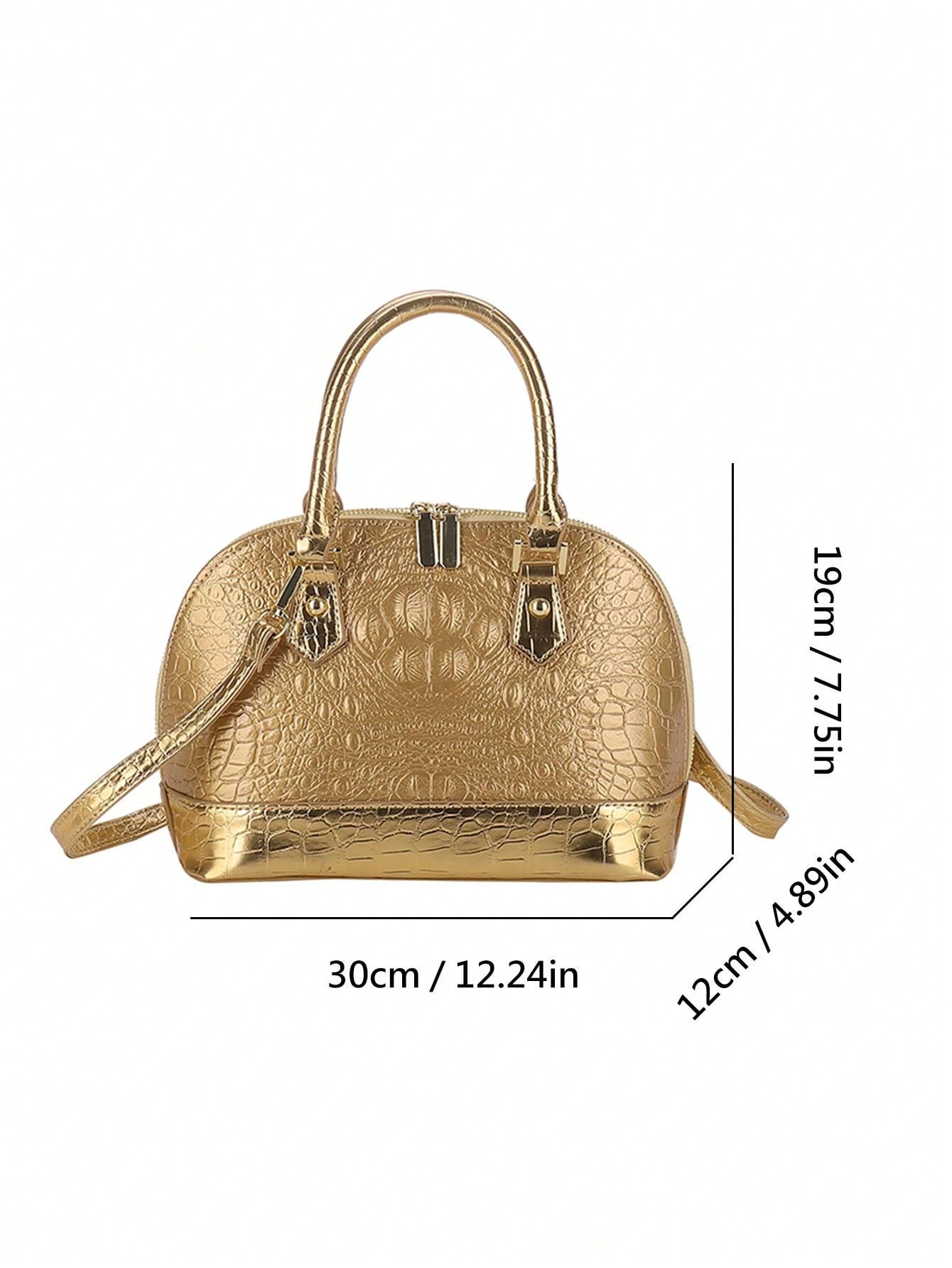 1pc Gold Metallic Crocodile Pattern Shell Bag With Unique Design ...