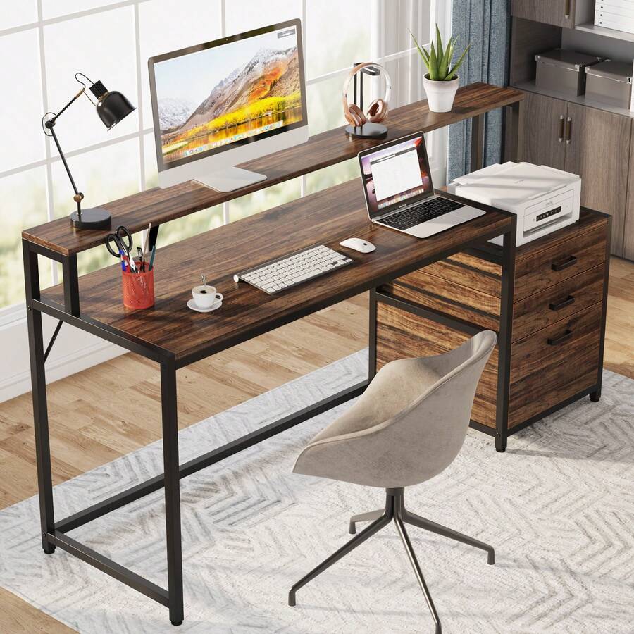 Tribesigns Tribesigns 63 Inch Computer Desk With File Drawer Cabinet ...