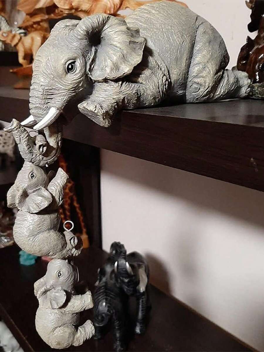 3pcs/Set Elephant Sitter Mothers Hanging Two Babies Statue, Hanging Off ...