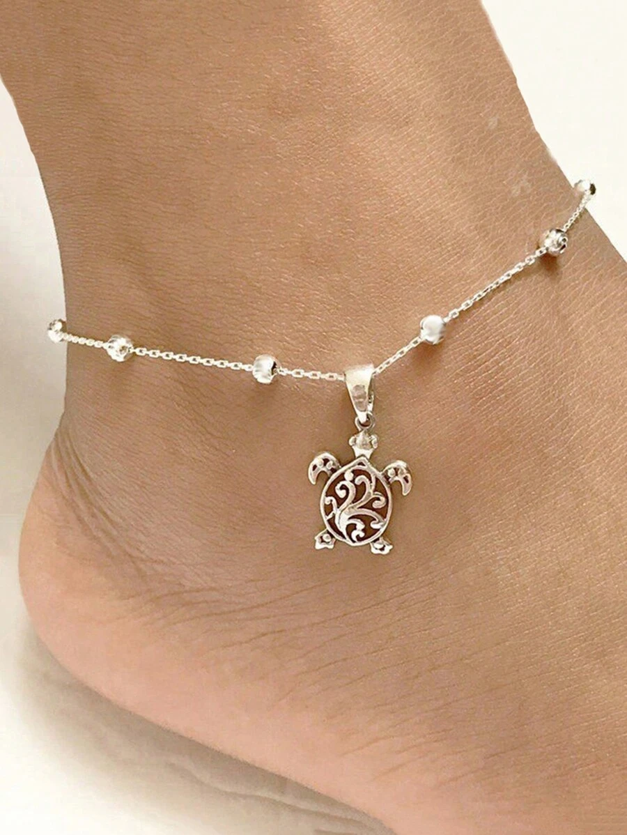 1pc Alloy Turtle & Beaded Design Women's Fashionable Beach Anklet ...