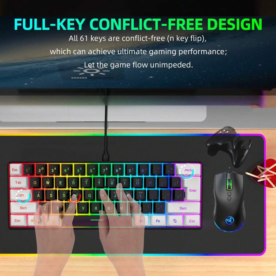 Hxsj 60% Teclado E Mouse De Combos Para Jogos Rainbow Rgb Retroiluminado Com Teclado De Membrana ...
