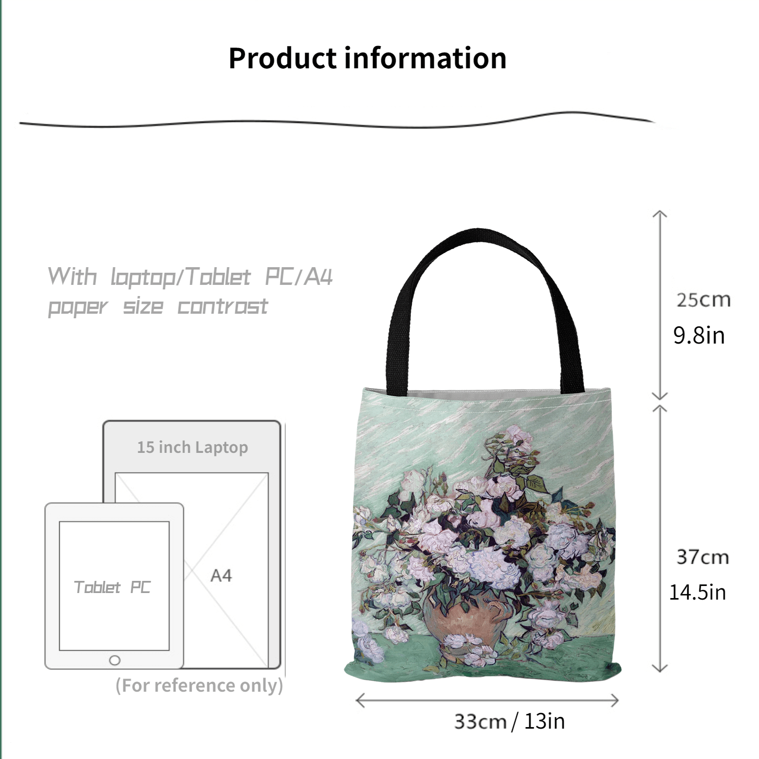 Canvas Tote Bag With Double-sided Printing Of Vincent Van Gogh's White ...