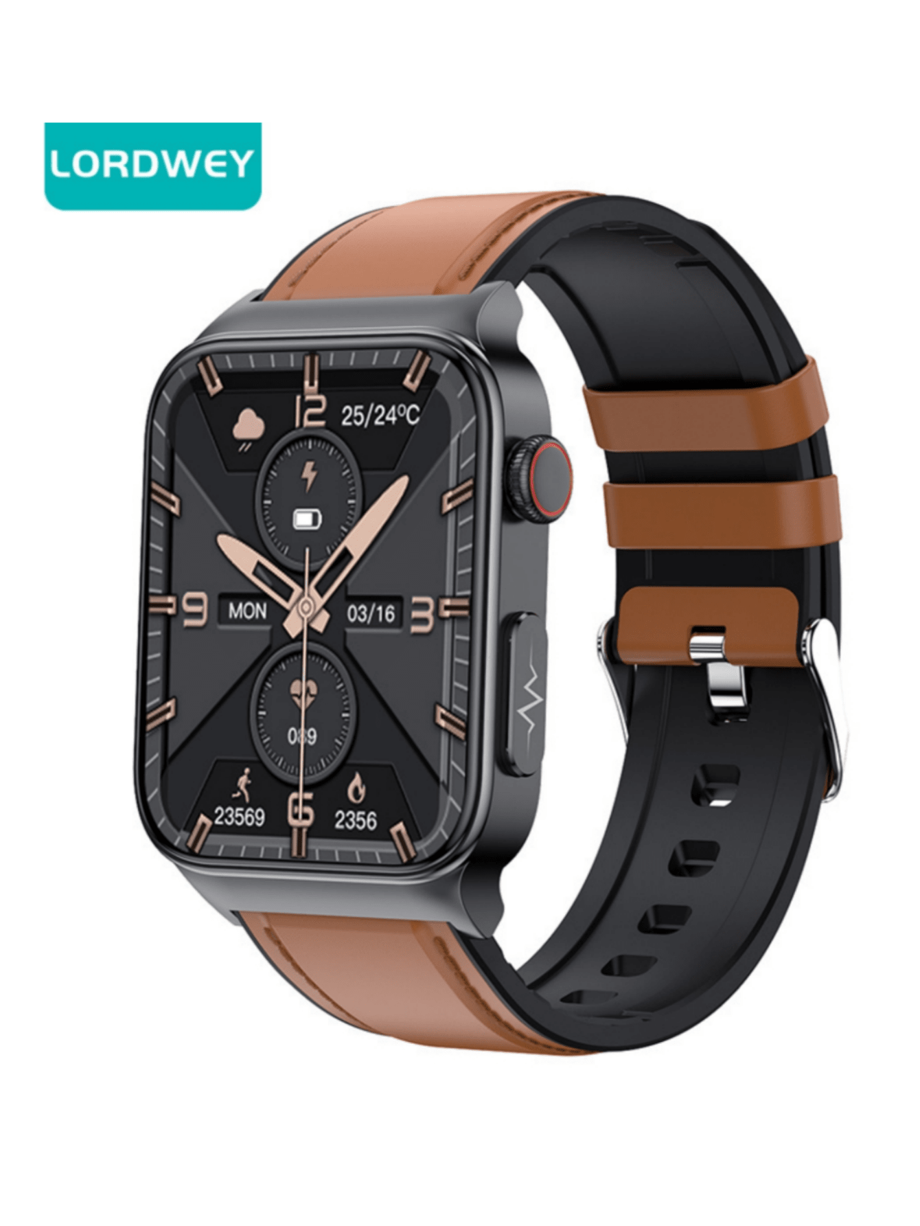 LORDWEY E500 Blood Glucose Smart Watch Men ECG+PPG Heart Rate Blood ...