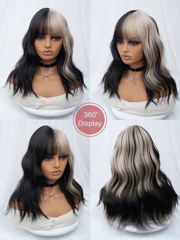 1-piece synthetic heat-resistant curly hair with bangs wig color ...