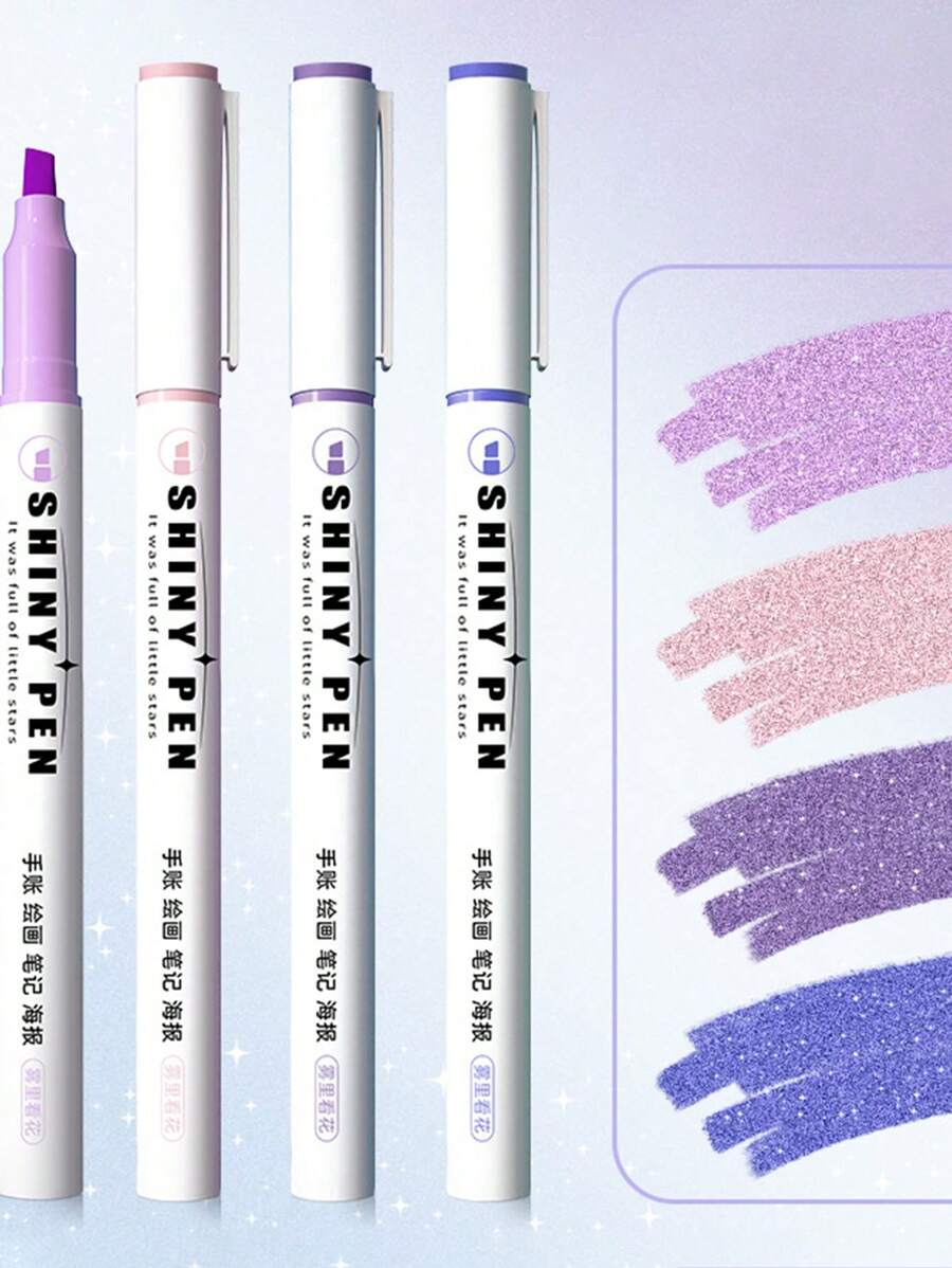 4pcs/set Glittery & Fluorescent Starry Sky Theme Highlighters, Colorful ...