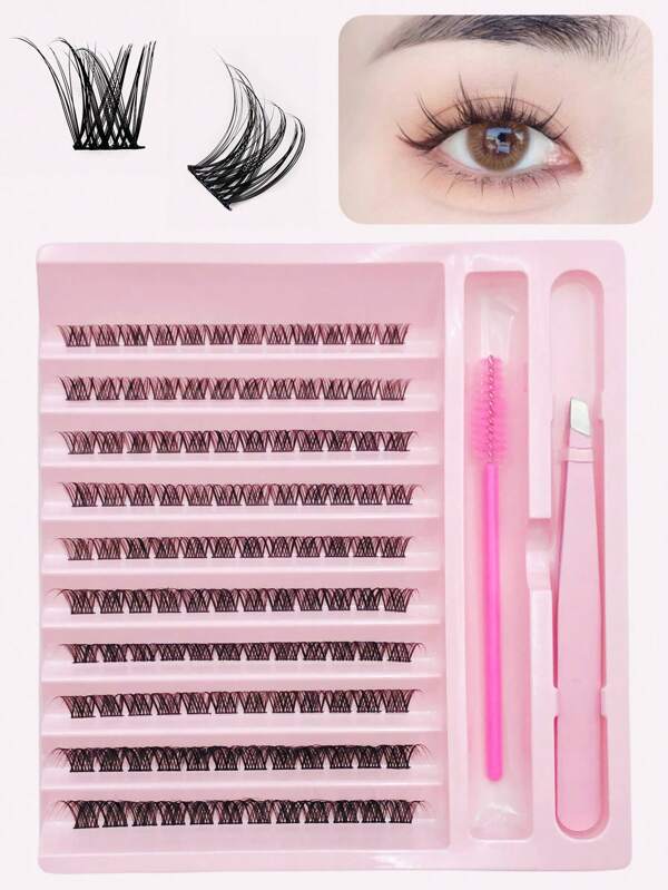 DIY Eyelash Extensions Kit 120 Clusters Lashes Kit With Tweezers and ...