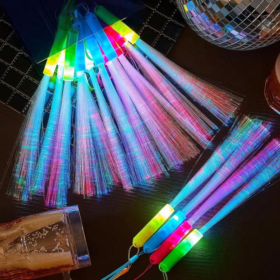 12 Pieces Glow Fiber Wands Sticks LED Light Wands Fiber Optic Wands LED ...