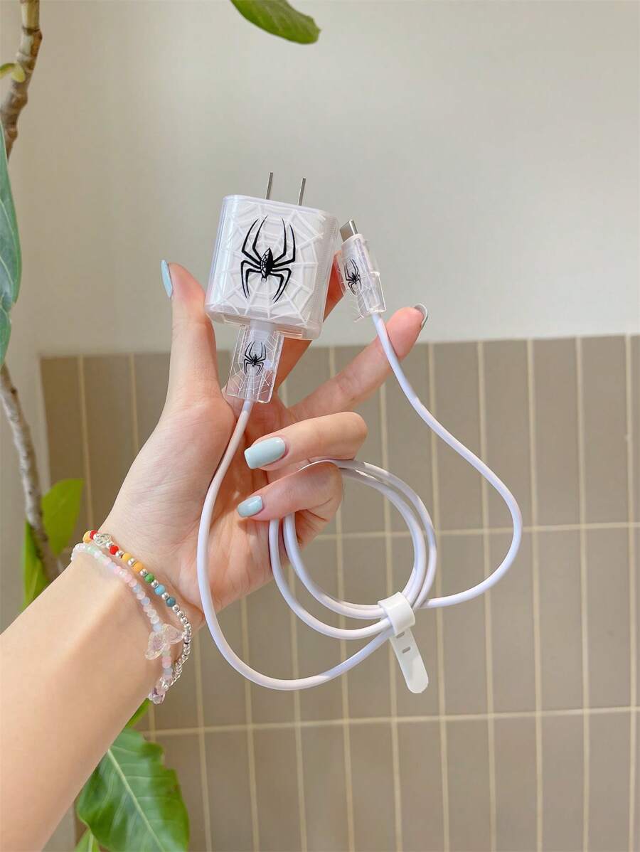 4-piece Set Of Transparent Tpu Painted Spider Pattern Charger Data ...