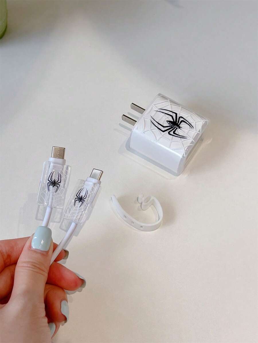 4-piece Set Of Transparent Tpu Painted Spider Pattern Charger Data ...
