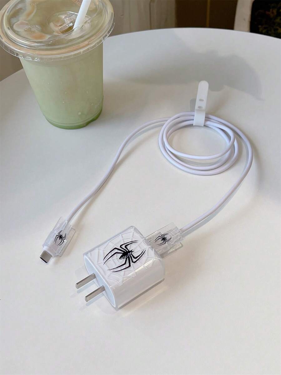 4-piece Set Of Transparent Tpu Painted Spider Pattern Charger Data ...