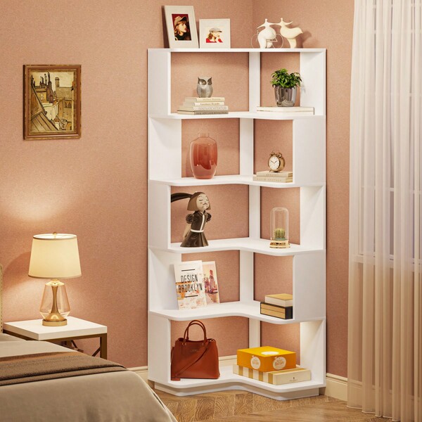Tribesigns 6 Tier Corner Bookshelf, 64.96 Inches Tall Industrial Corner ...