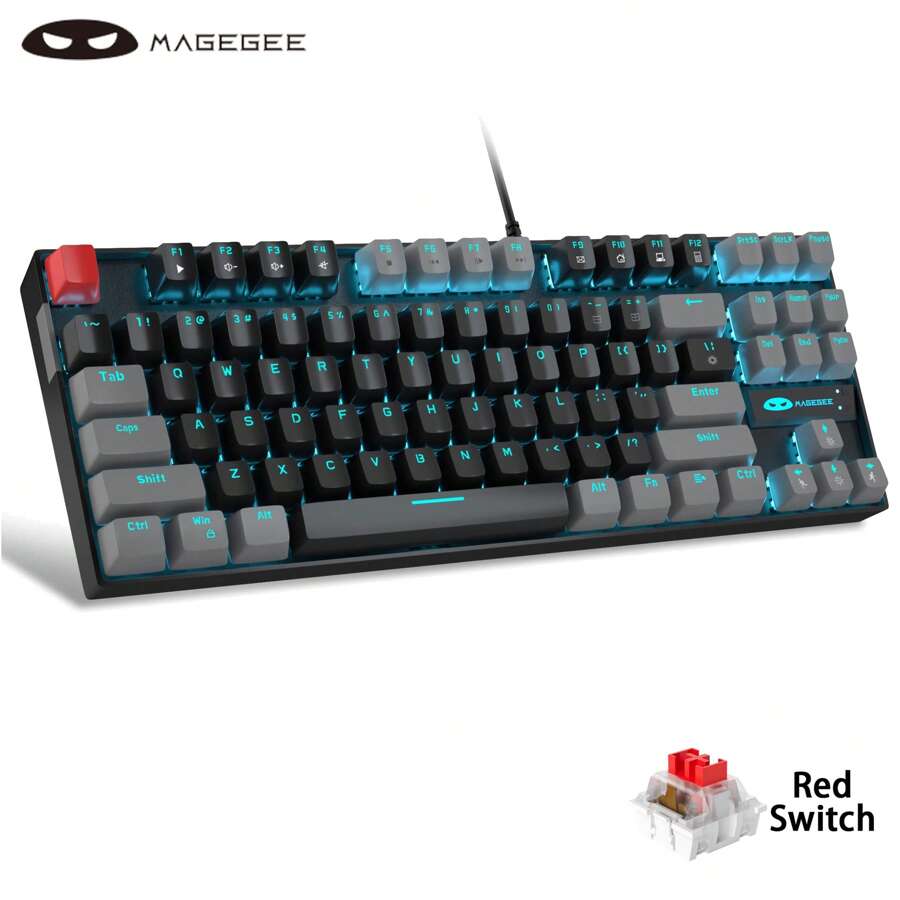MageGee 1pc 75% Mechanical Gaming Keyboard with Red Switch, LED Blue Backlit Keyboard, 87 Keys ...
