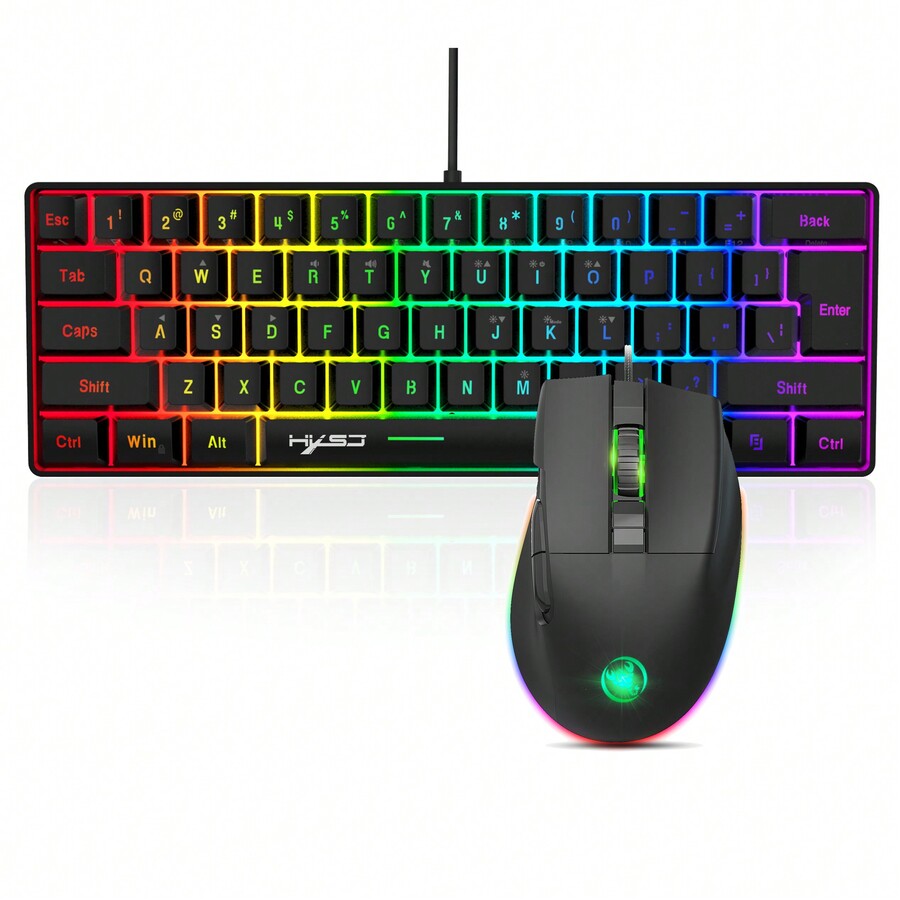 HXSJ 60% Gaming Keyboard and Mouse Combo Rainbow RGB Backlit Keyboard ...
