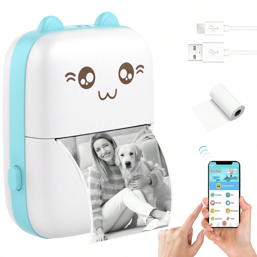 Mini Photo Printer Label Printer (Note: Optional 5 Rolls Of Self ...