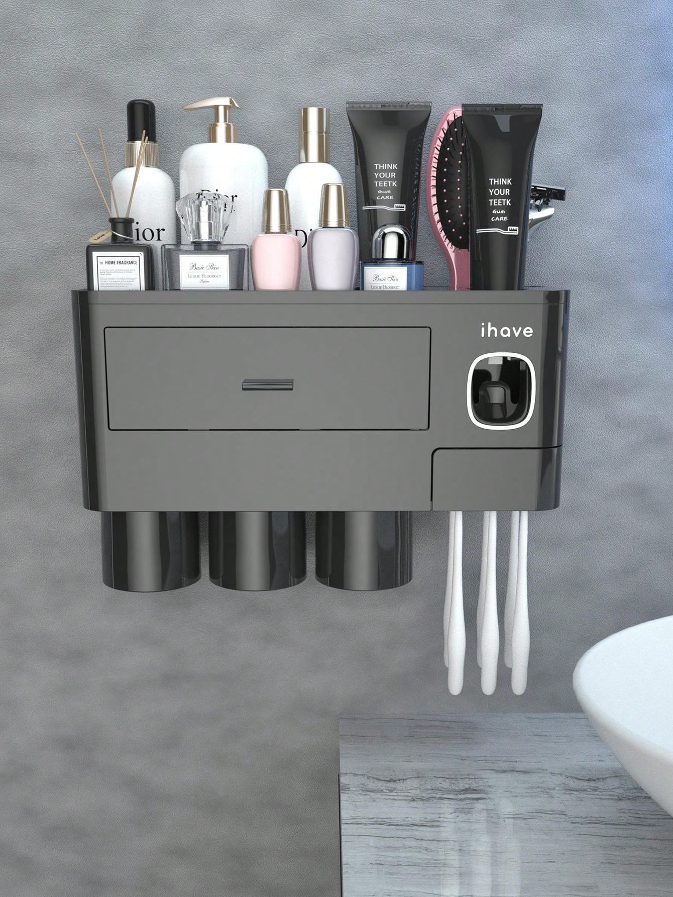 Toothbrush Holders for Bathrooms, 3 Cups Toothbrush Holder Wall Mounted ...