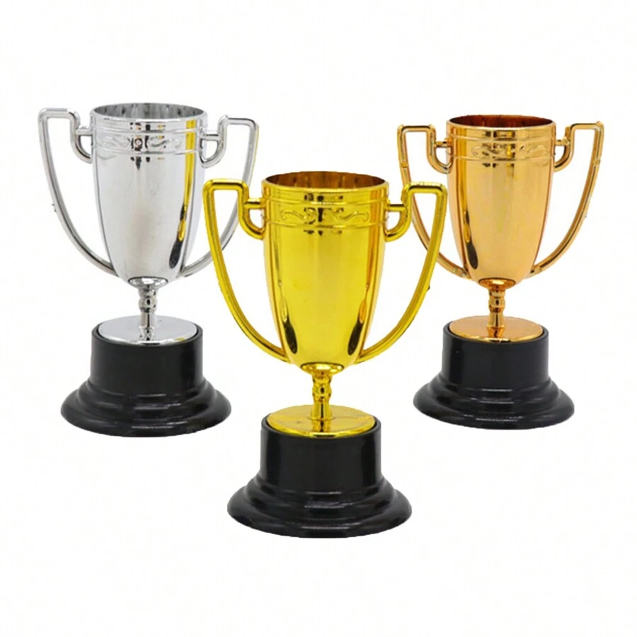 3pcs Mini Plastic Championship Trophies Set, Gold, Silver And Bronze ...