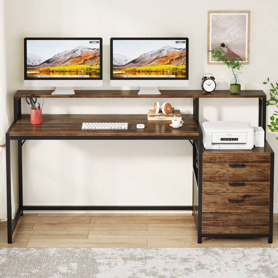 Tribesigns Tribesigns 63 Inch Computer Desk With File Drawer Cabinet ...