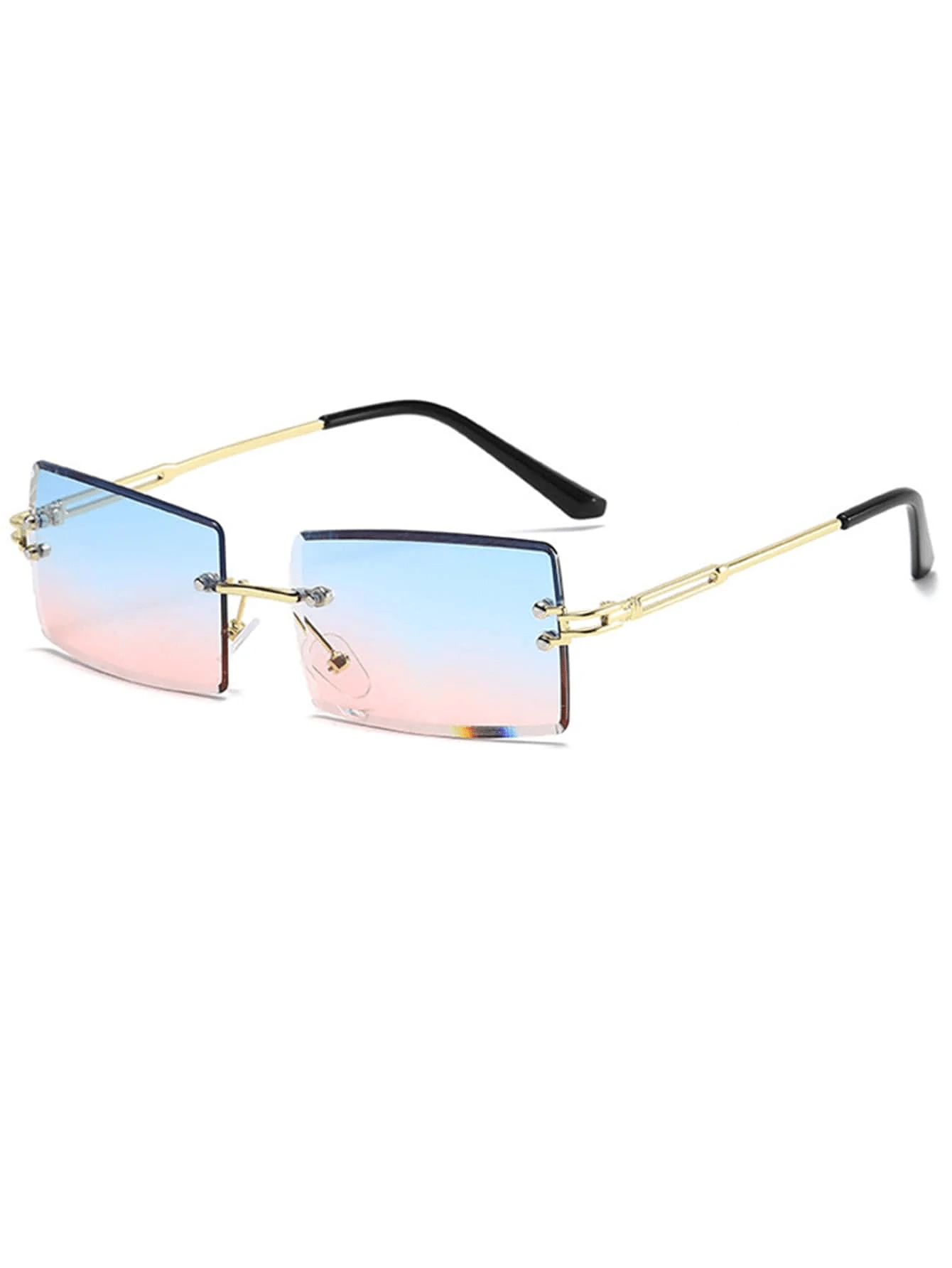 1pc Unisex Rimless Square Metallic Frame Sunglasses With Gradient Lens ...