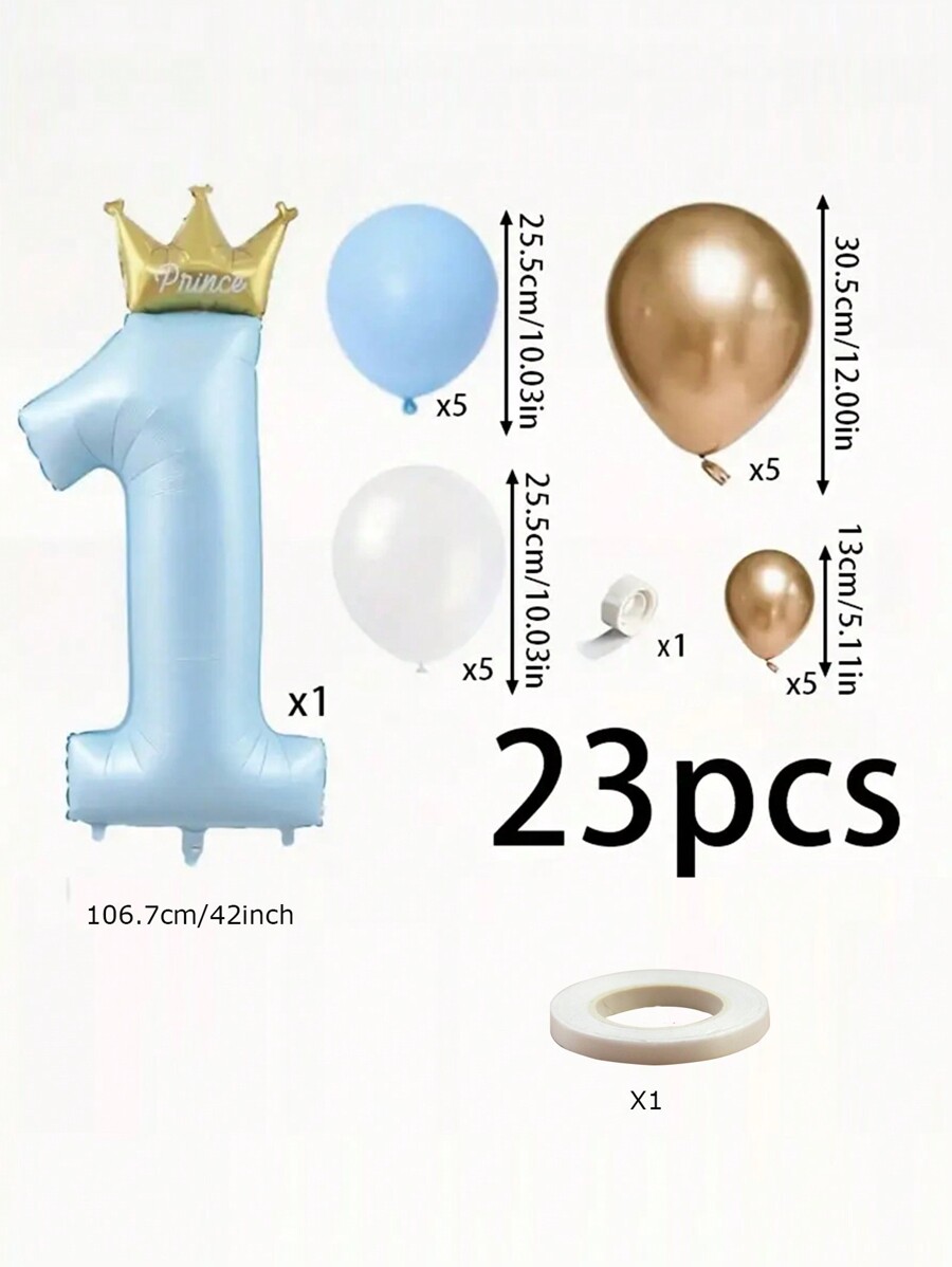 23pcs Baby Boy 1st Birthday Balloon set 42inch Blue Crown Number Balloons Birthday Party ...