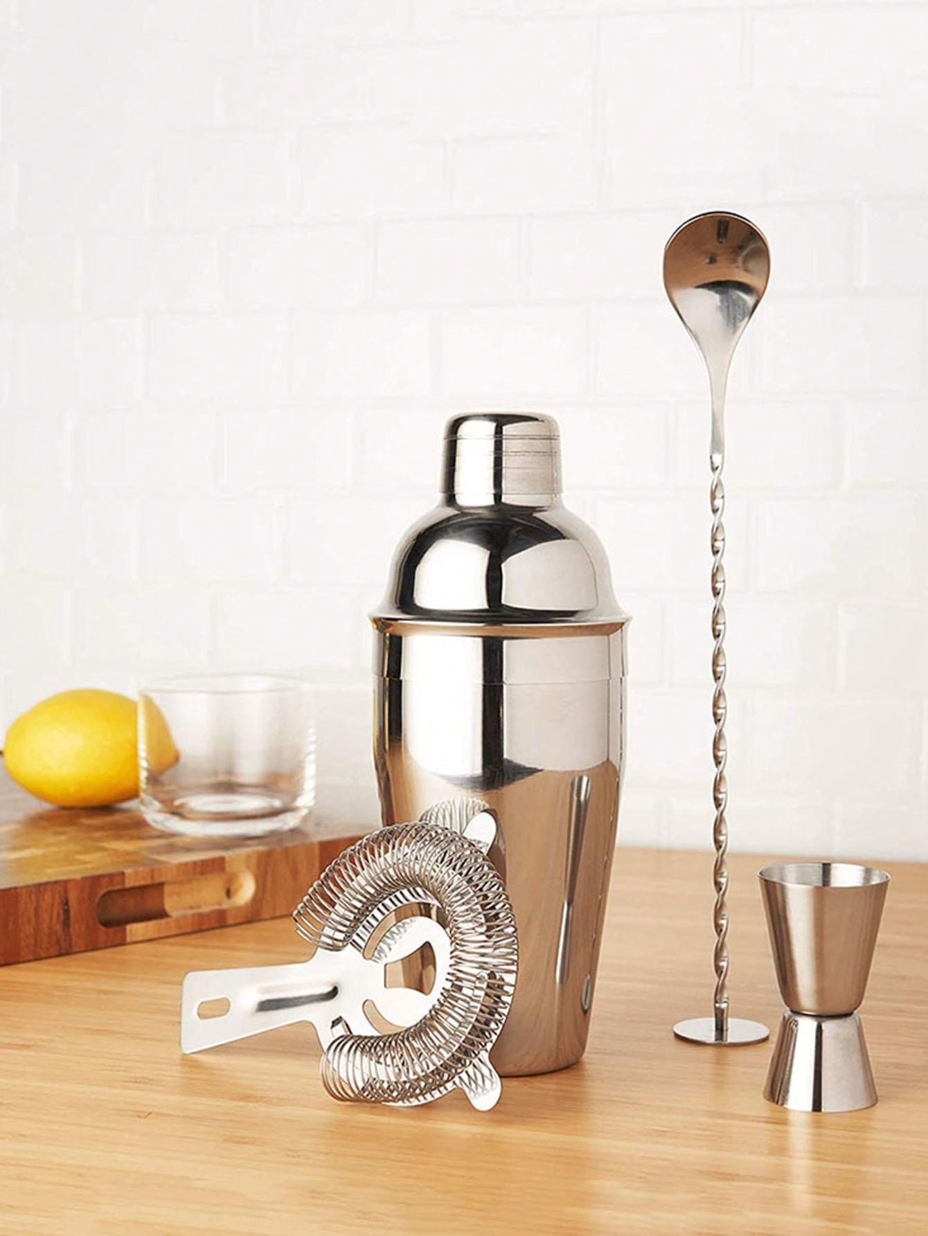 4pcs Stainless Steel Cocktail Shaker & Tool Set | SHEIN USA
