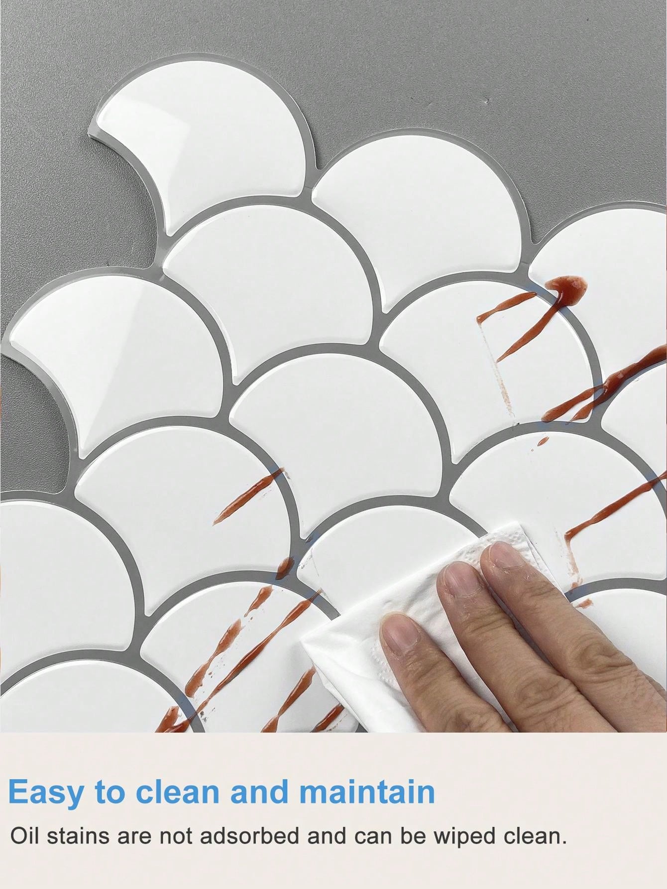 White Fishscale Ceramic Wall Tile, Stick on Tiles Kitchen Backsplash ...