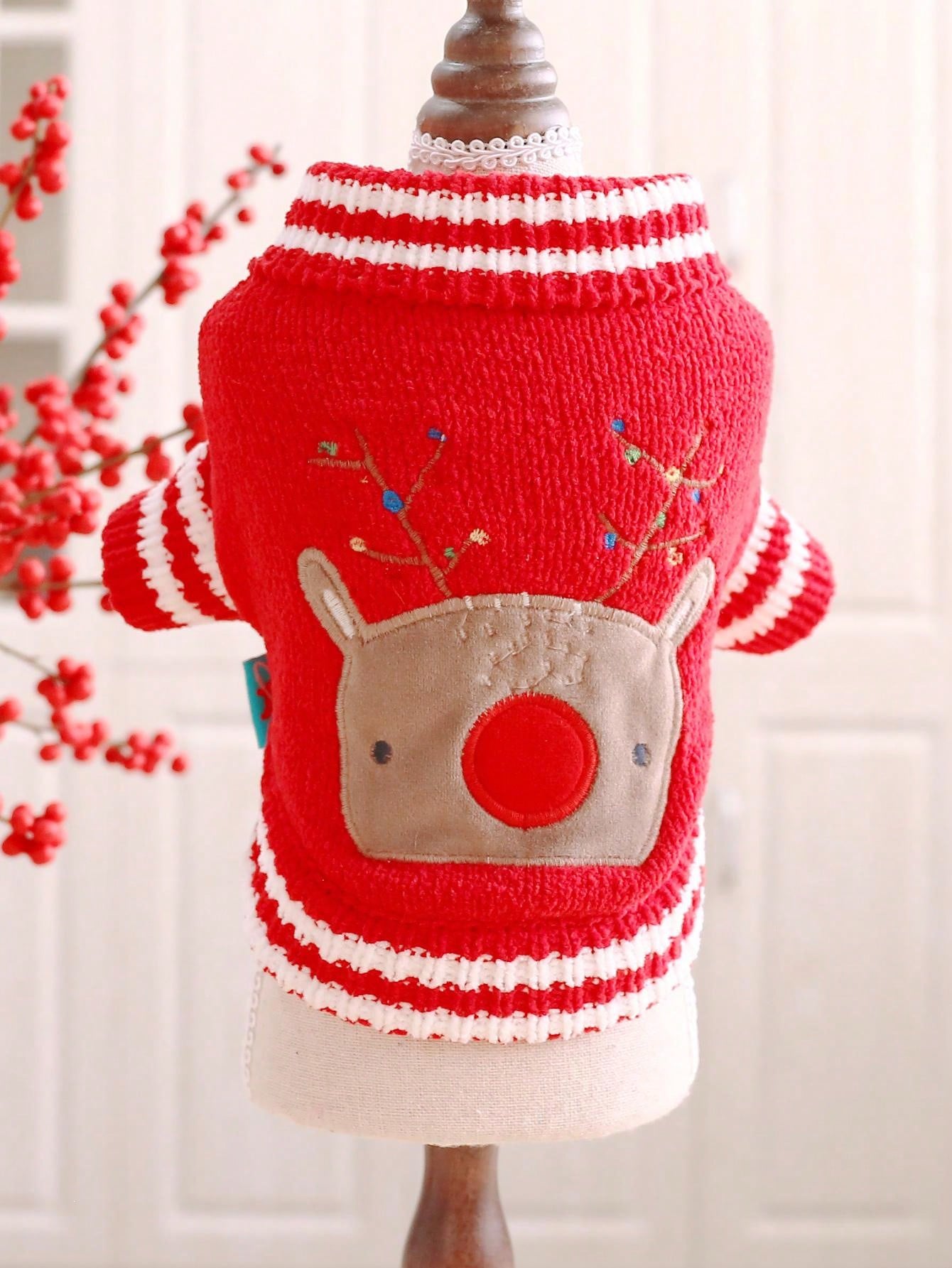 Knitted Sweater With Reindeer Pattern In Red Color | SHEIN USA