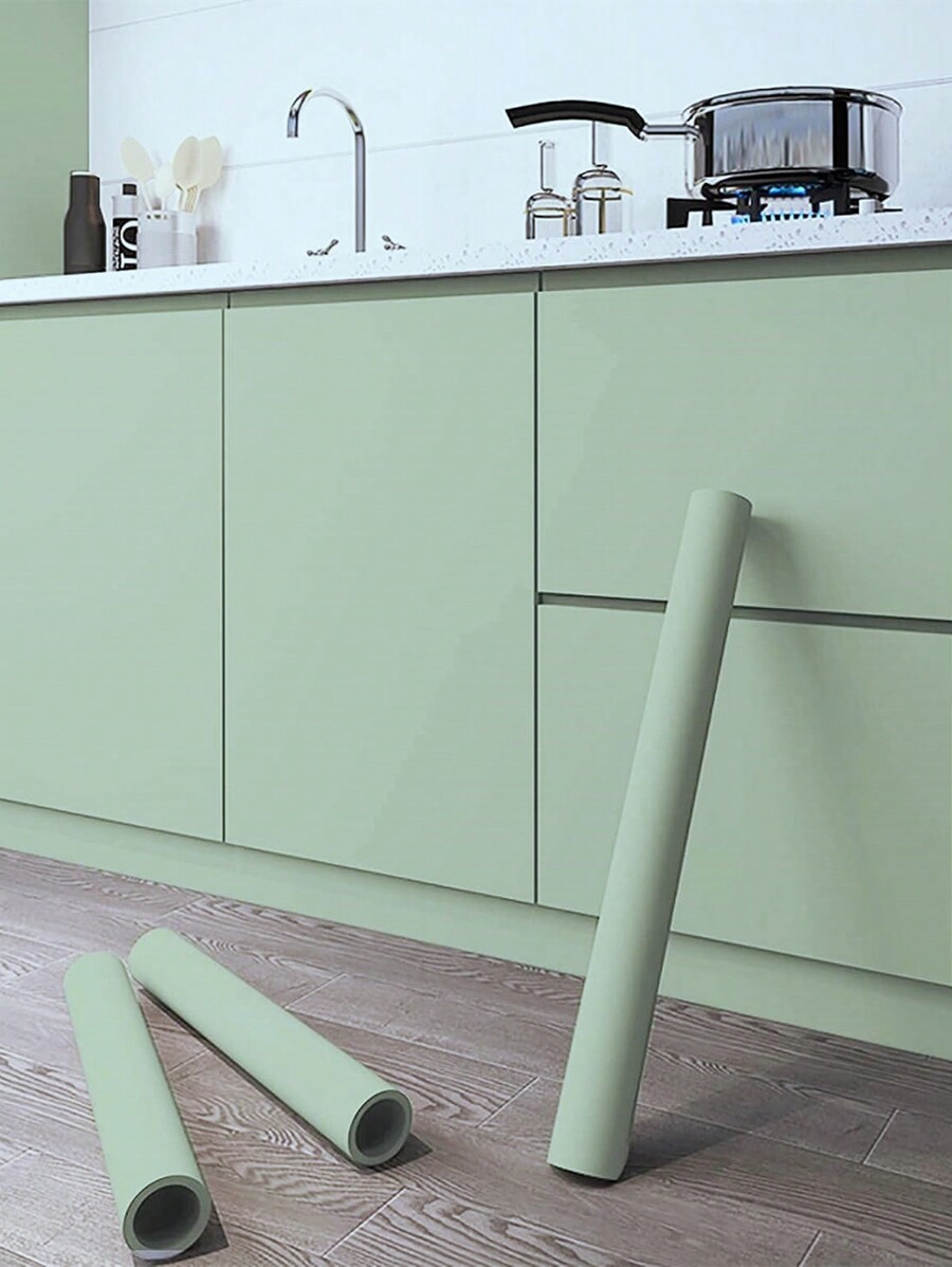 1 Roll Light Green Matte Self Adhesive Removable Wallpaper With ...