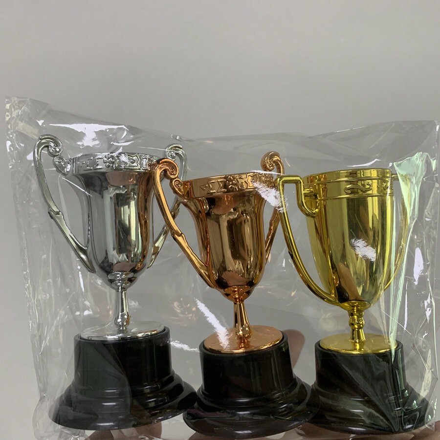 3pcs Mini Plastic Trophy Set (gold, Silver, Bronze) For Party Gifts ...
