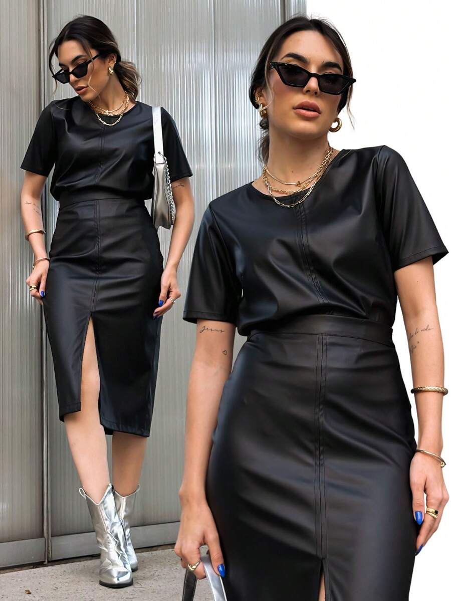 Conjunto Saia e Blusa de Couro Feminino Efeito Modeladora Linha Luxury ...