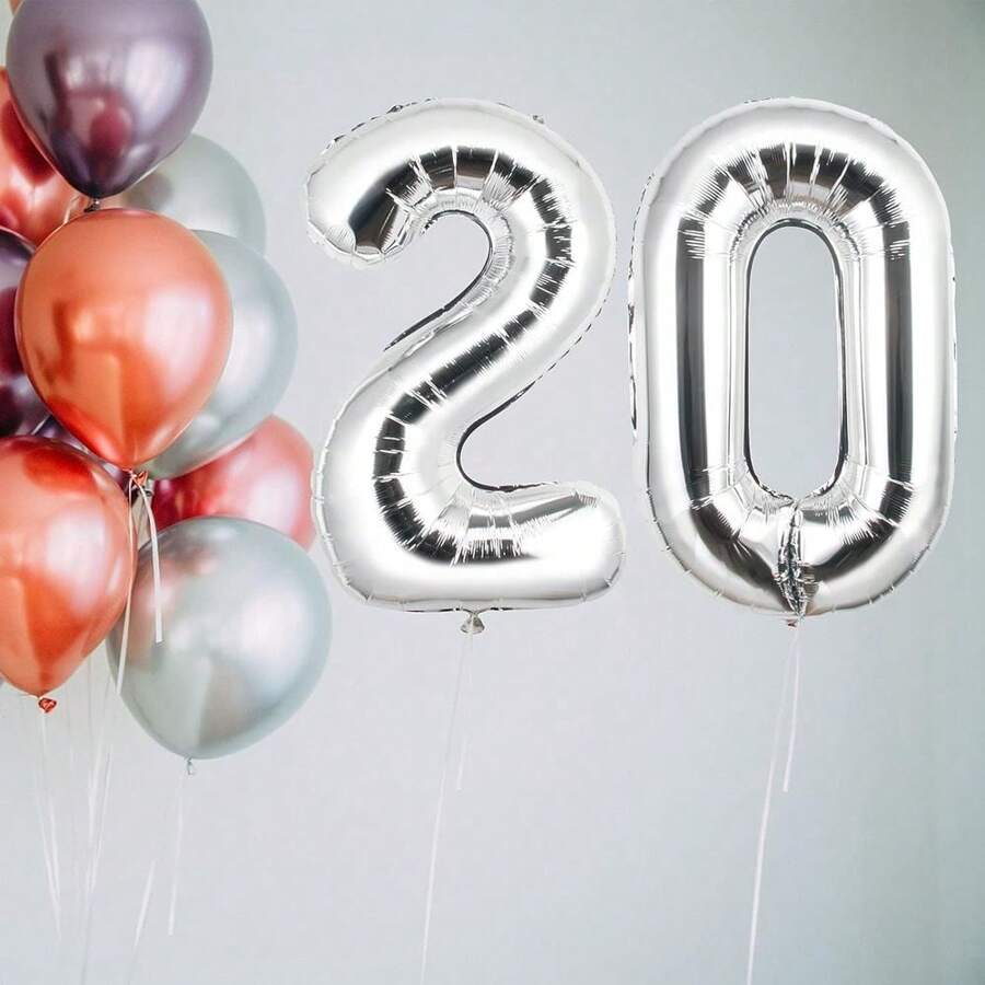 40 Inch (about 101.6cm) Silver Number 20 Giant Aluminum Foil Helium ...