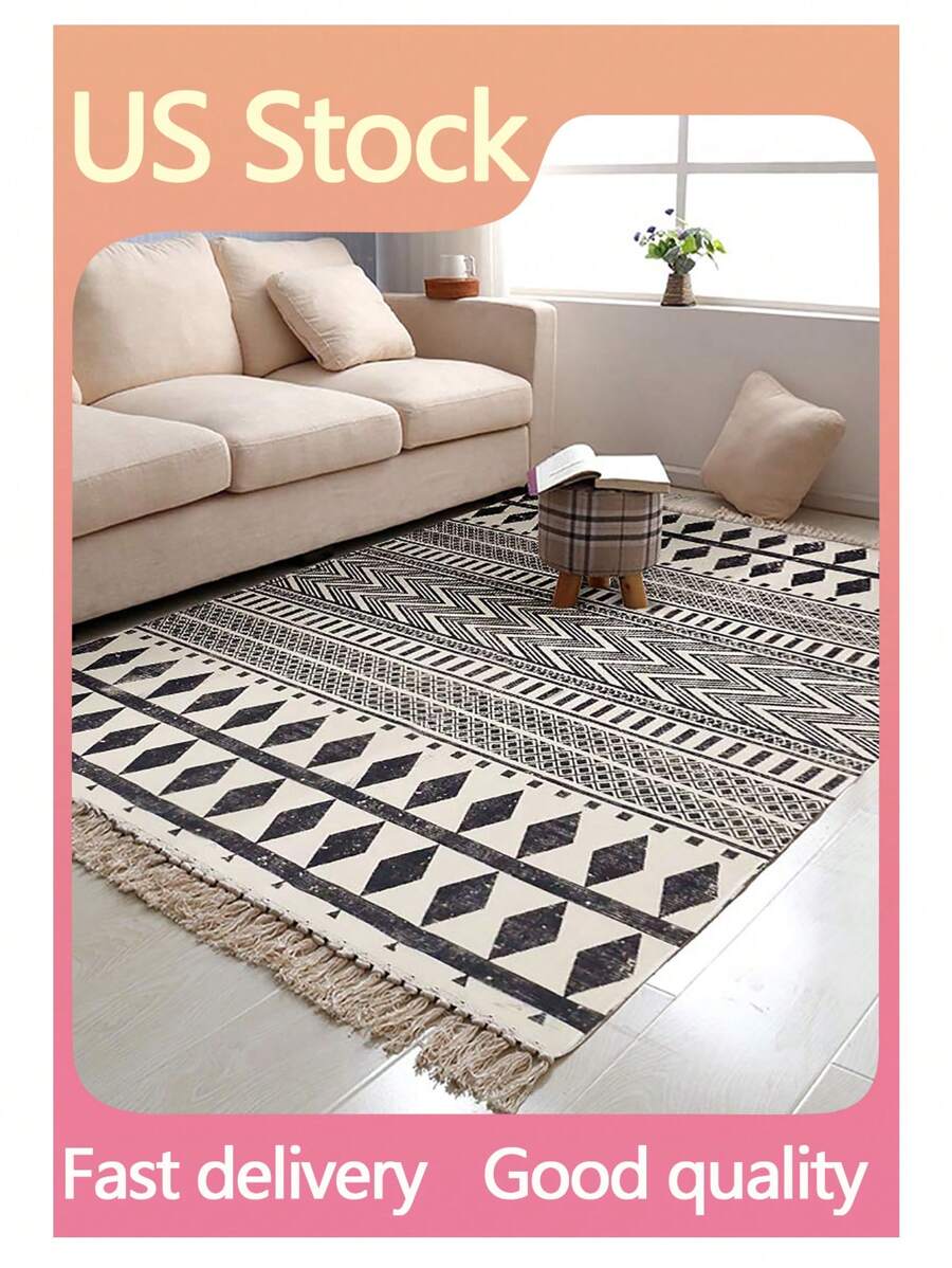 1pc Bohemian Handwoven Printed Tassel Living Room Carpet Bedroom ...
