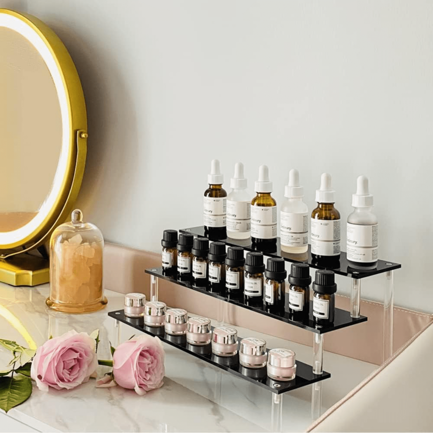 Black Acrylic Display Shelf, 3 Tier Black Cupcakes Perfumes Figurines ...