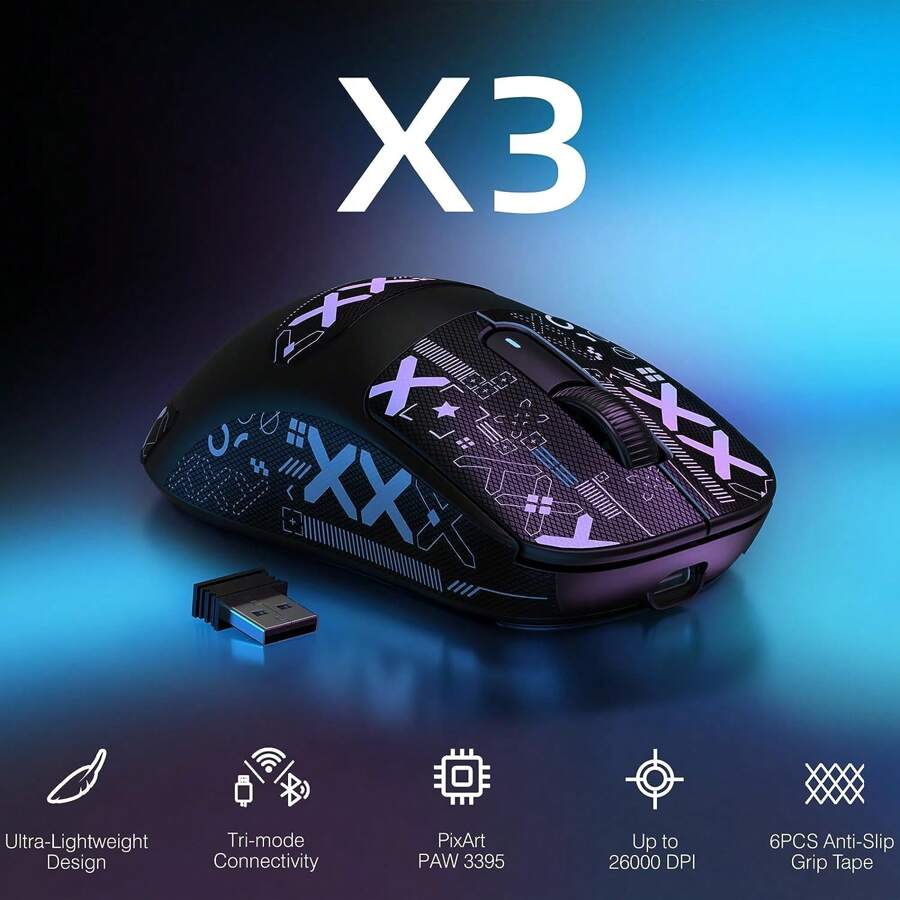 X3 Pro SUPERLIGHT Wireless Gaming Mouse, 49g Ergonomic Computer Mouse ...