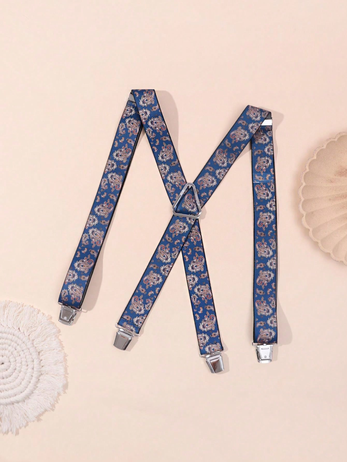 3.5cm Winding Pattern X-shape Elasticated Braces In Navy Blue | SHEIN USA