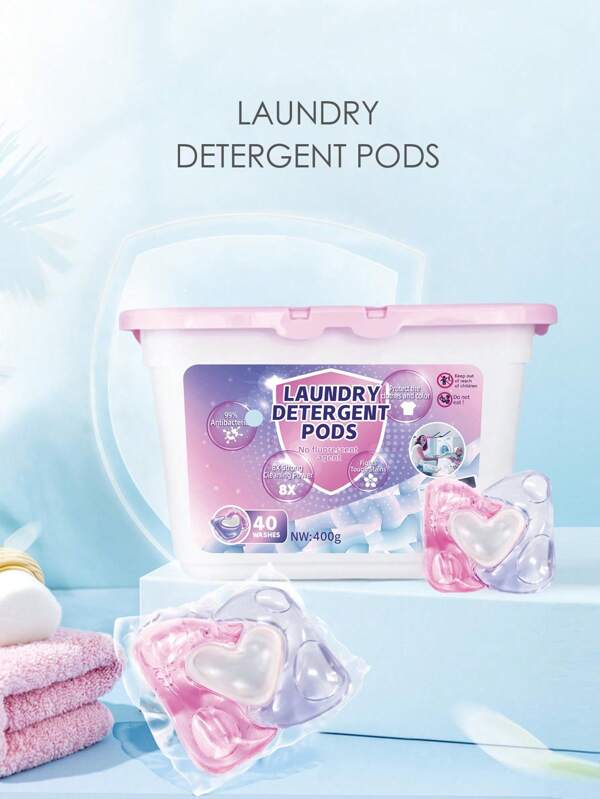 40pcs 400g Laundry Detergent Beads With Love Heart & Floral Scent ...