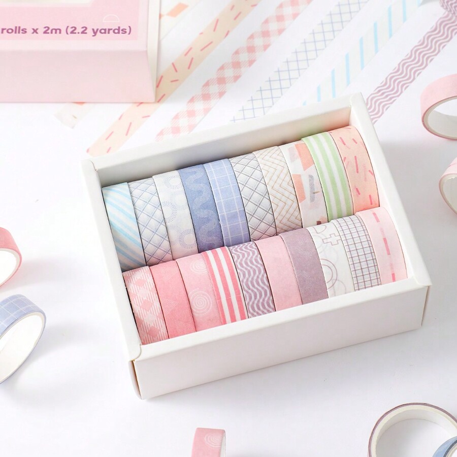 20 rolls Tiny Colorful Washi Tape Set Basic Skinny Masking Decorative ...