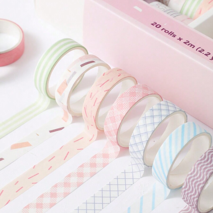20 rolls Tiny Colorful Washi Tape Set Basic Skinny Masking Decorative ...