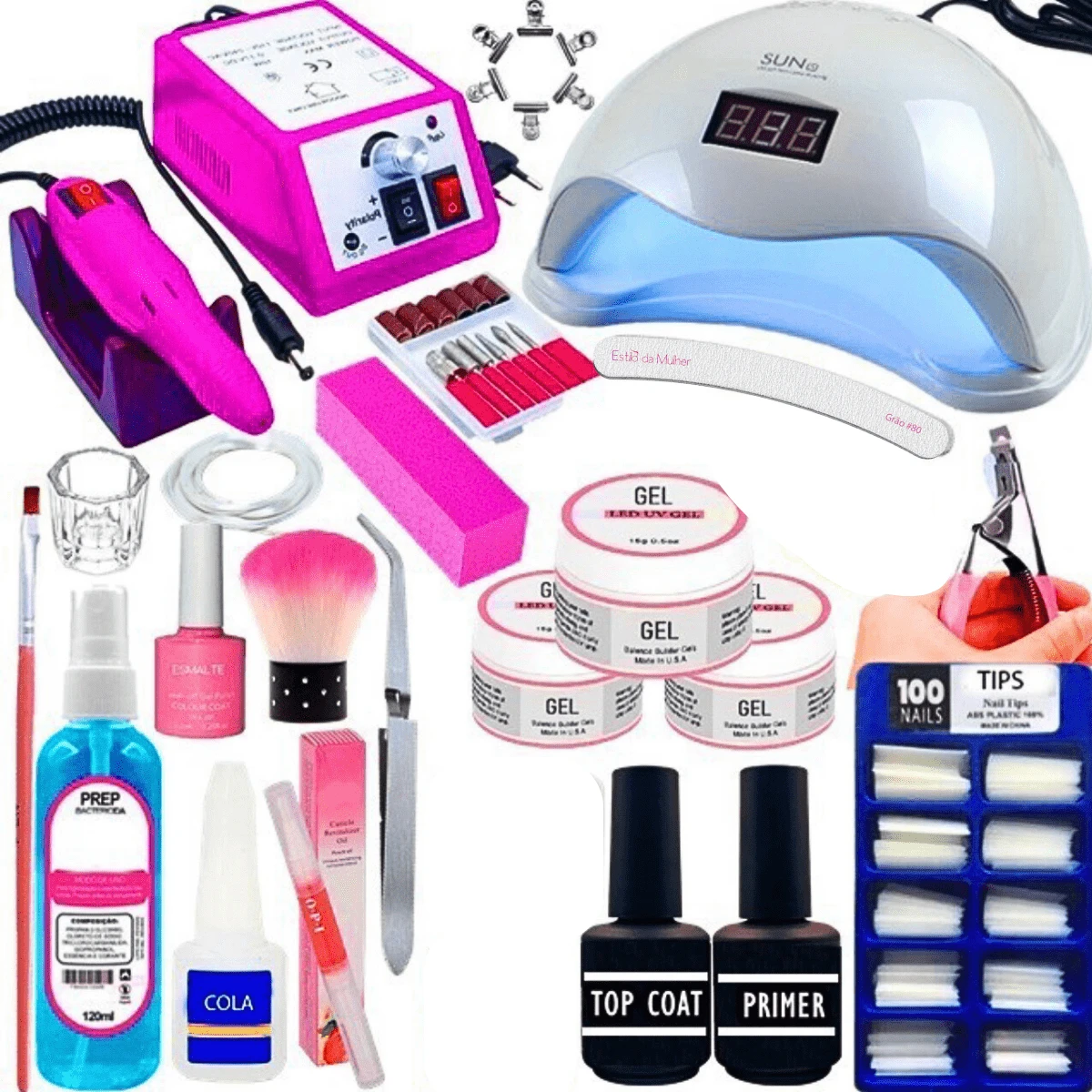 Kit Alongamento Unha Gel Fibra Manicure Completo Lixadeira Mercedes 20 ...